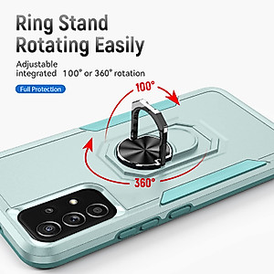 Janmitta Compatible with Samsung Galaxy A53 5G Case,with 1 Pack Screen Protector+1 Pack Camera Lens Protector,Shockproof Full Body Phone Cover,Built in Finger Ring Holder Kickstand,2022 Mint Green