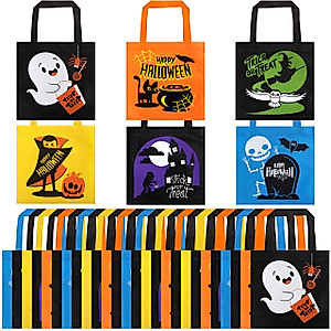 JOYIN 32 Non-Woven Halloween Tote Gift Bags Colorful for Kids, 6 Patterns Design Trick or Treat Bags for Halloween Party Favor Supplies, Reusable Goody Candy Bag, Halloween Snacks Goodie Bags