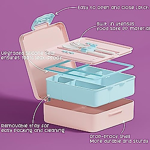 Fimibuke Bento Lunch Box for Kids - Leak Proof Toddler Bento Box with 4 Compartments BPA Free Dishwasher Safe Lunch Container with Utensils, Ideal Portion Sizes for Ages 3-12 Girls Boys for School