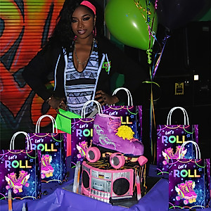 16 Pieces Roller Skates Goody Bags for Roller Skating Birthday Party Supplies,Rollerskate Gift Snacks Treat Candy Party Favors Bags with Handles for Kids Adults Roller Skating Theme Party Decorations