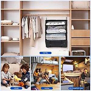 Aomiduo Portable Hanging Travel Shelves with Toiletry Bag Set, OUMEDUO Premium Durable Oxford Packing Cubes for Suitcases Hanging Carry on Closet Luggage Organizers for Travel