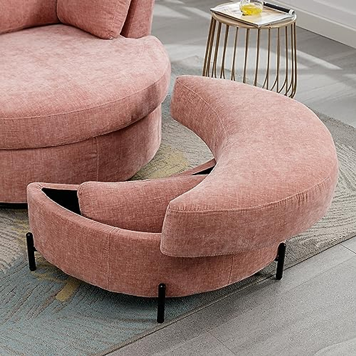 Oversized Swivel Accent Barrel Chair with Storage Bench Large Ottoman+4 Pillows,Comfy Upholstered 360 Recliner Sofa Club Chaise Leisure Round Loveseat Lounge Armchair for Living Room/Hotel/Nursery