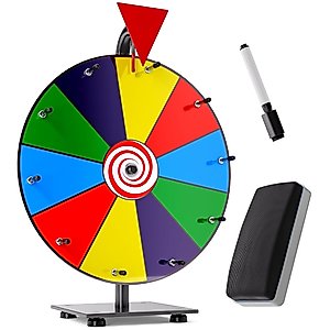 12 Inch Heavy Duty Spinning Prize Wheel - 10 Slots Color Tabletop Roulette Spinner of Fortune Spin The with Dry Erase Marker and Eraser Win Game for Trade Show, Carnival