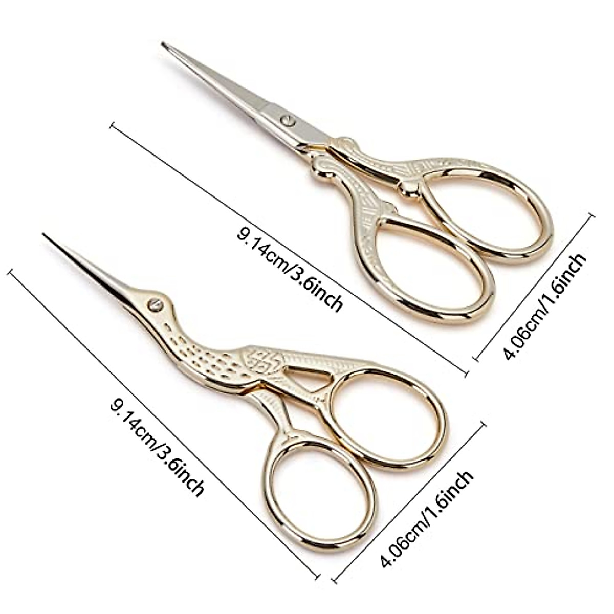 XCRUI 2Pack Embroidery Scissors, Stainless Steel Sharp Stork Scissors for Embroidery,Paper Cutting, Sewing, Craft, Art Work & Daily Activities(Gold)