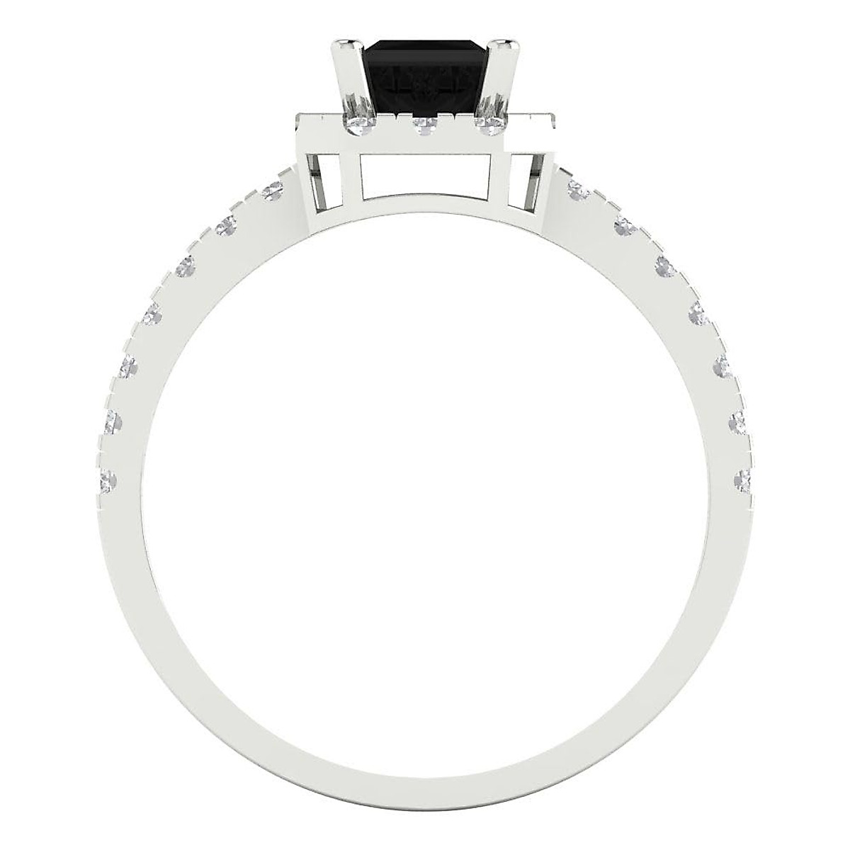 1.34ct Princess Cut Solitaire with accent Black Onyx Designer Wedding Bridal art deco Anniversary Ring 14k White Gold 7.25