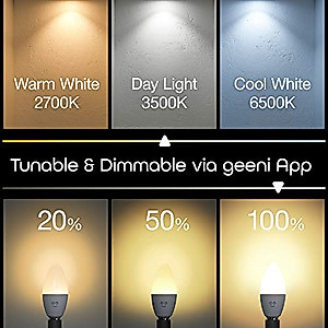Geeni LUX Candle Candelabra Bulb B11 E12 Base 5ghz WiFi Smart Light Bulbs, Dimmable Tunable E12 Light Bulb 40W Equivalent, Candle Bulb Chandelier Light, Works with Alexa and Hey Google, 2 Pack