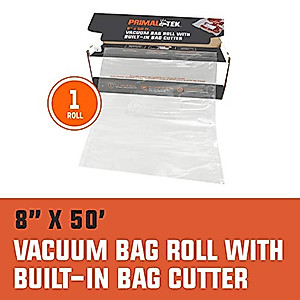 PrimalTek Vacuum Bag Roll Cutter Box - User Friendly for Food Saver – Microwave, Freezer and Boil Safe, BPA-Free, Compatible with Most Vacuum Seal Machines (8” x 50')