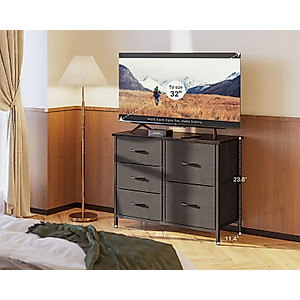 AODK Dresser for Bedroom Dresser TV Stand with 5 Storage Drawers, Small Fabric Dresser Chest of Drawers for Closet Organizer Clothes, Black