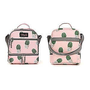 Tilami Lunch Bags Insulated Adjustable Strap Zipper, Two Compartments Cooler Bags, Bento Bags for Kids Toddlers, Cactus