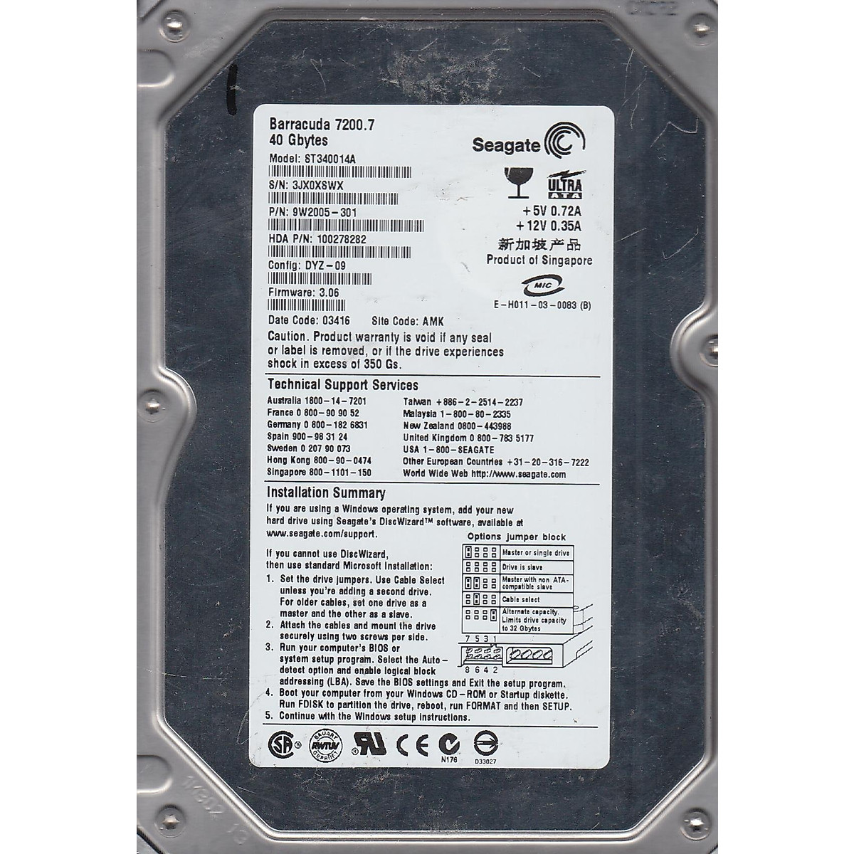 Seagate Barracuda 7200.7 40GB UDMA/100 7200RPM 2MB IDE Hard Drive