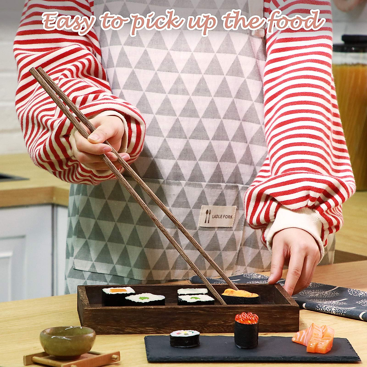 Long Cooking Chopstick Chinese Natural Wooden Chopstick Long Hot Pot Chopstick Wooden Frying Chopstick for Hot Pot, Frying, Noodle, Cooking Favor, 16.5 Inch (Wenge Wood, 5 Pairs)
