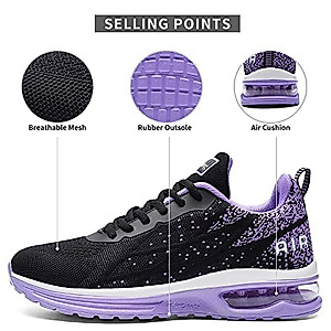 AUPERF Womens Air Shoes Walking Running Fashion Athletic Tennis Sports Comfortable Gym Sneakers?US 7 B(M) Black Purple