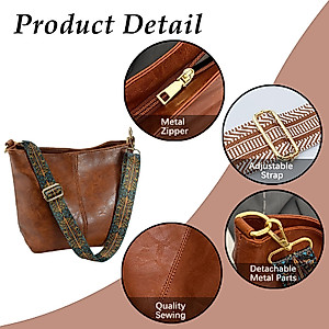 Huwzder Hobo Bags Vegan Leather Crossbody Bag Guitar Strap Shoulder Purses with Zipper Handbags for Women (Brown)