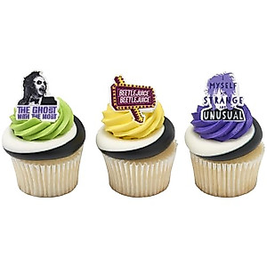 DecoPac Beetlejuice Rings, Cupcake Decorations Featuring Beetlejuice & Lydia, Cupcake Toppers For Cakes, Cupcakes, Treats - 24 Pack