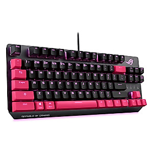 ASUS ROG Strix Scope TKL Electro Punk Mechanical Gaming Keyboard, Cherry MX Red Switches, 2X Wider Ctrl Key for Greater FPS Precision, Gaming Keyboard for PC, Aura Sync RGB Lighting, Quick-Toggle,Pink