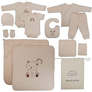 MYWELOVE Organic Cotton Premium Newborn Baby Layette Gift Set | 0-3 Months, Ink-Free, Baby Boy Clothes and Baby Girl Clothes | Newborn Baby Essentials (0-3 Months Deluxe Set)