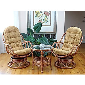 Bali Lounge Swivel Rocking Chair with Light Brown Cushion Natural Rattan Wicker Handmade, Colonial