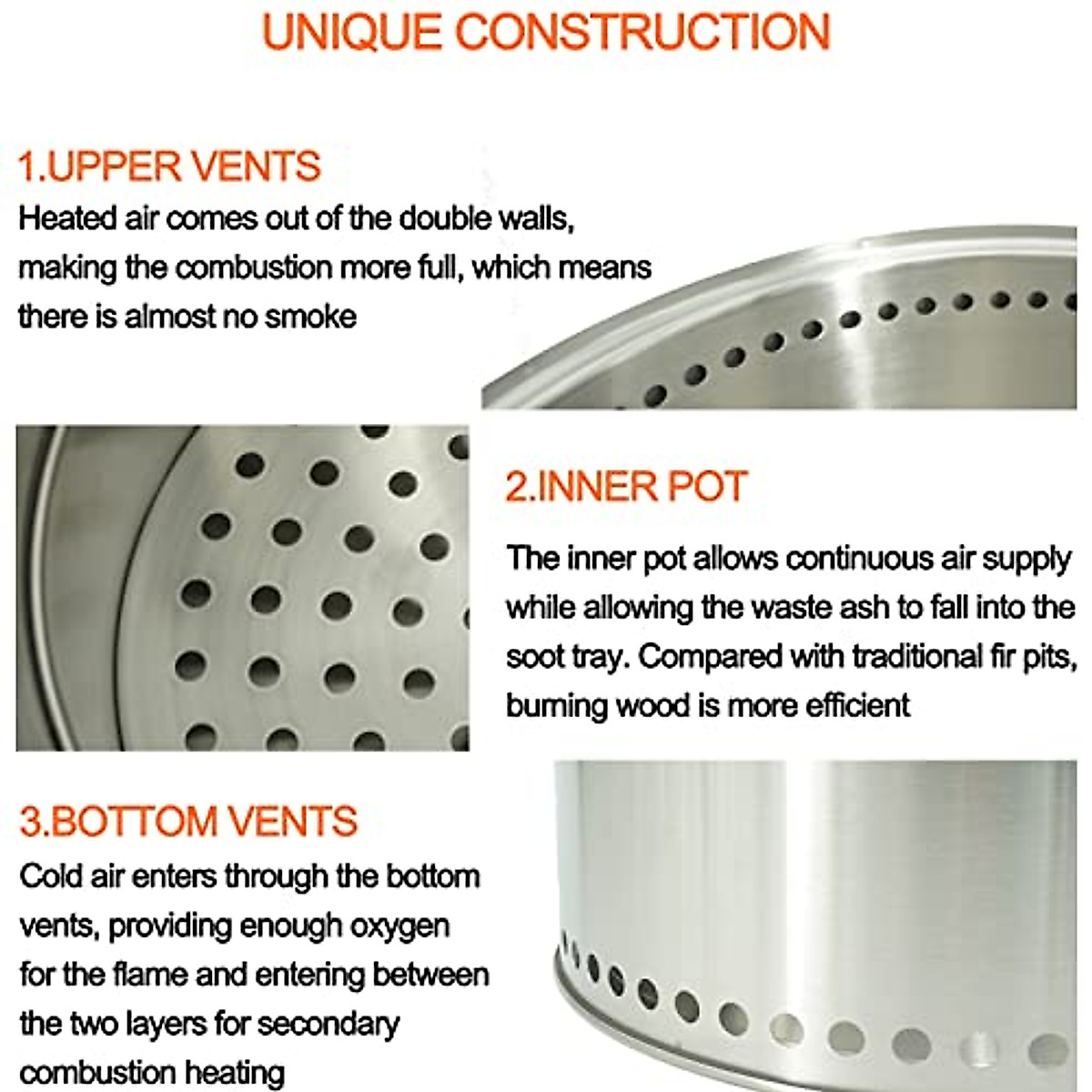 Yumpanda 16" Smokeless Outdoor Fire Pit Stove Wood Campfire Grill for Outside Stainless Steel