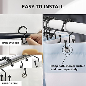 Shigat Shower Curtain Hooks for Curtain Rod, Shower Curtain Rings, Rust-Proof Metal Double Glide Shower Curtain Hooks for Bathroom Shower Curtain Rods, Set of 12 Shower Curtain Hooks (Black)