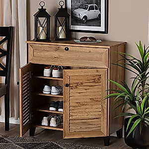 Baxton Studio Coolidge Shoe Cabinet, Oak Brown/Dark Brown