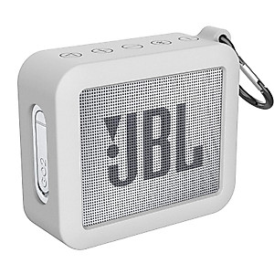 GeeRic Silicone Carrying Case Compatible with JBL GO 2, Portable Stand Up Skin Cover for Outdoor Bluetooth Speaker with Carabiner, Gray