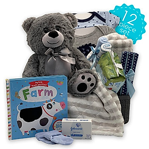 Baby Boy Gift Basket Set Great for Newborn Essentials, New Baby Gift Basket Kit, Baby Shower Gifts, Welcome Home Bundle for Boys, Gender Reveal, Congratulations to New Mom, New Baby Registry Box, More