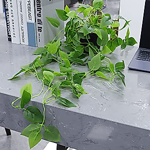 WXBOOM Small Fake, Artificial Potted Plant Faux Ivy Vine Plant Hanging Plant Pothos for Shelf Home Office Indoor Outdoor Garden Greenery Decor 2.84ft (Black Pot)