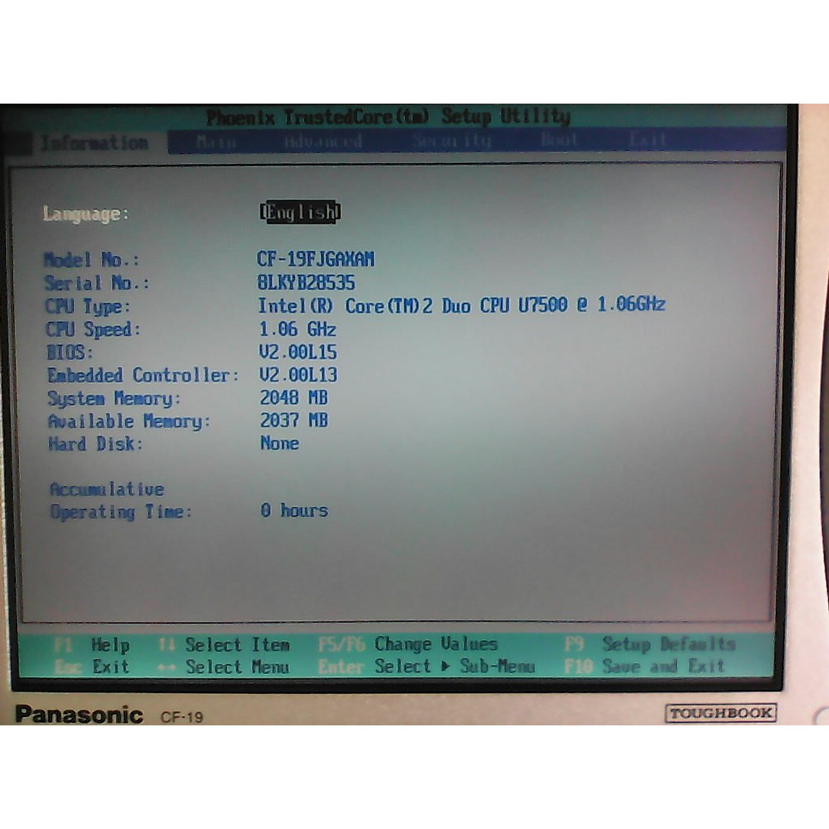 Panasonic ToughBook CF-19 INTEL Core 2 Duo 1100MHz 80Gig Serial ATA HDD 1024mb DDR2 NO OPTICAL DRIVE Wireless WI-FI LCD Genuine Windows 7 Professional 32 Bit Laptop Notebook Computer