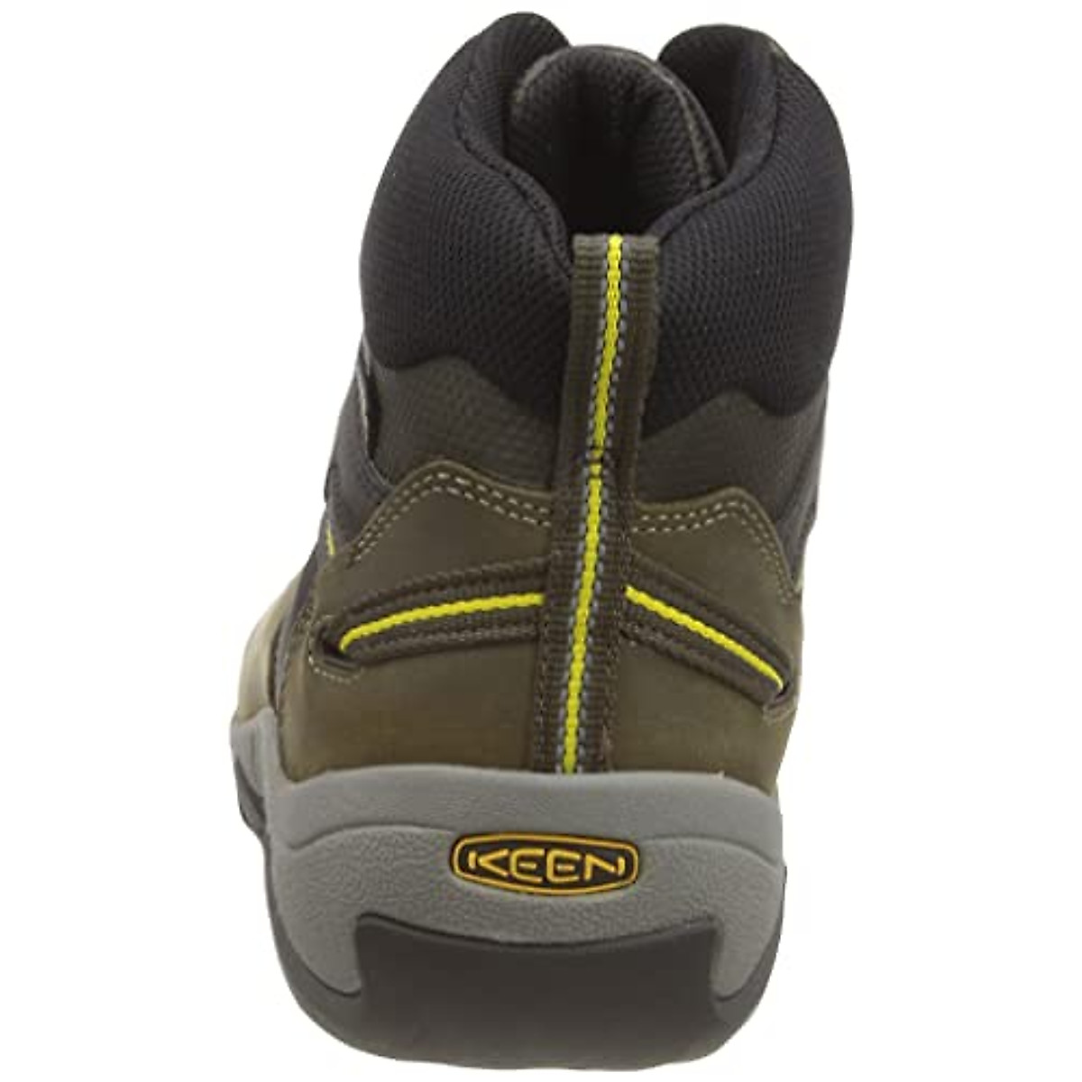 KEEN Men's Steens Mid Height Leather Waterproof Hiking Boots, Black Olive Yellow, 8.5