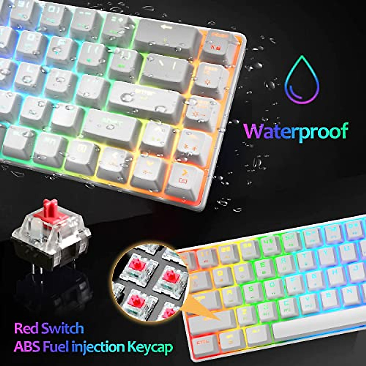 LexonElec Mechanical Gaming Keyboard 18 Chroma RGB Backlit 60% Percent Keyboard with Type C Red Switches 68 Keys Anti-ghosting Wired Gaming Keyboard for PC/Mac Gamer,Typist,Tactile-White