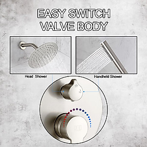 POP SANITARYWARE Shower System Brushed Nickel Bathroom Rainfall Shower Faucet Set Complete Wall Mounted 8 Inch Shower Head and Handle Set with Rough-in Valve Body and Trim Kit