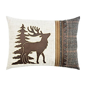 Comfy Hour 13" Polyester Throw Pillow Plaid Moose with Christmas Tree Accent Cushion for Home Decoration, Multicolor, Winter Holiday Collection
