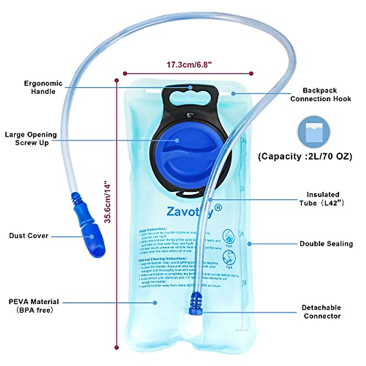 Zavothy Lightweight Hydration Backpack with 2L Water Bladder Water Backpack Hydration Pack for Cycling Running Biking Hiking Backpack Black