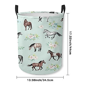 Floral Horse Pattern Laundry Basket Laundry Hamper Collapsible Storage Bin Oxford Fabric Clothes Baskets Nursery Hamper For Home,Office,Dorm,Gift Basket