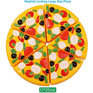 Cutting Play Food Set Kitchen Pretend - 40pcs Grocery Basket Toys Food for Kids Toddlers Girls Boys Educational Fake Fruits Vegetables Pizza Knife Dishes Playhouse Accessories Xmas Gifts