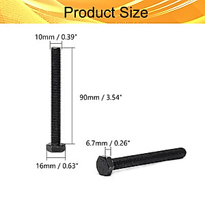 Jutagoss 3PCS M10x90mm Hex Screws Bolts Carbon Steel Fastener Rustproof Metric Fully Threaded Replace Bolt Black