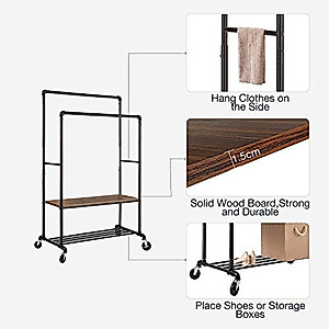 GREENSTELL Heavy Duty 2 Shelf Rolling Clothes Rack Industrial Pipe Style Garment Rack + Garment Rack with PVC Cover on Wheels, Strong and Durable, Used for Indoor/Outdoor, Living Room, Bathroom