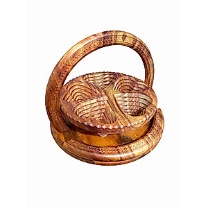 SKEZ Decorative Wooden Collapsible Fruit Basket (12"x12"x12") Elegant Wooden Foldable Fruit Basket Circular Hand Crafted Wooden Trivet Multipurpose (5 Partitions)