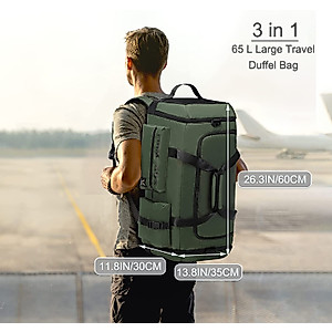 Eslcorri 65L Travel Duffle Bag for Women & Men - 3 in 1 Large Sports Gym Bag with Shoe and Wet Clothes Compartment Multipurpose Weekender Carry On Overnight Backpack for Swimming Yoga Camping Green