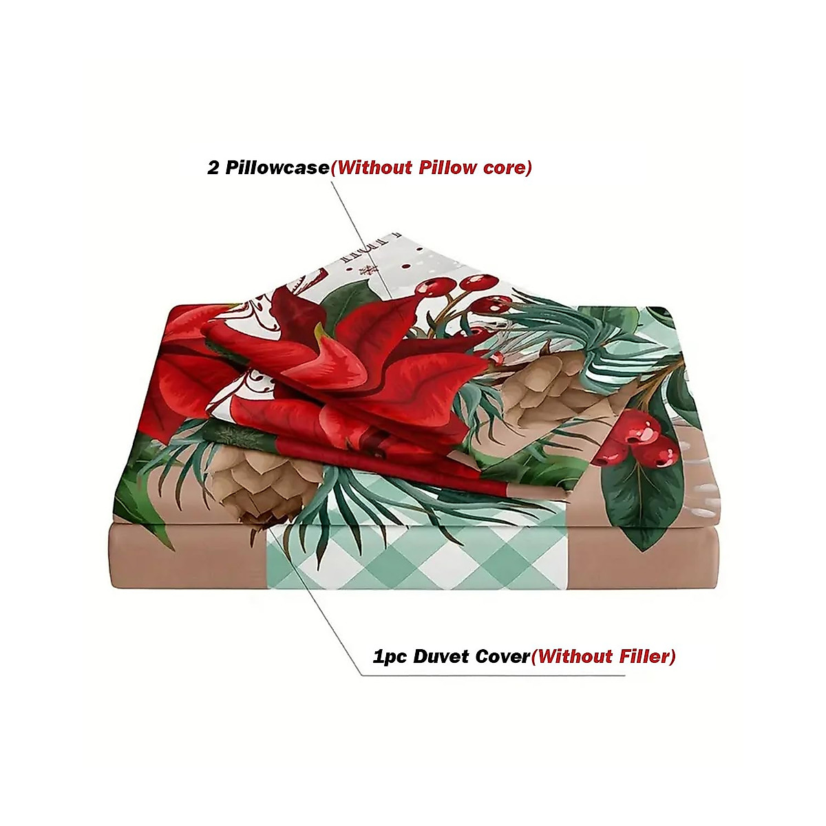 ZIRANSHU Christmas Duvet Cover King Size, Christmas Floral Wreath Comforter Cover Holiday Decoration Christmas Theme Bedding Set with Zipper Closure Printed Quilt Cover (1 Duvet Cover + 2 Pillowcase)