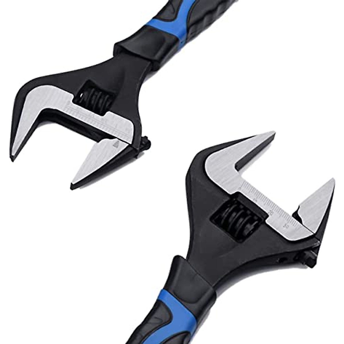 6-Inch Adjustable Wrench with Grip - Deep Jaw, Wide Mouth, Anti-Rust Black Oxide Finish, for Plumbing, Automotive, and Household Repairs - Metric Scale Marked, Non-Slip Handle, blue