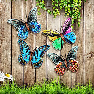 8 Pieces Metal Butterfly Wall Art Decor, 3D Butterfly Hanging Wall Decor Sculpture for Balcony Patio Living Room Garden Outdoor Fence Decoration (Stylish Style)