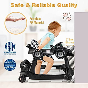 GLACER 4-in-1 Baby Walker, Folding Infant Walker with Adjustable Height & Speed, Music Box with Light, Steering Wheel, Soft Cushion, Toddler Toy Activity Center for Babies Aged 6-18 Months