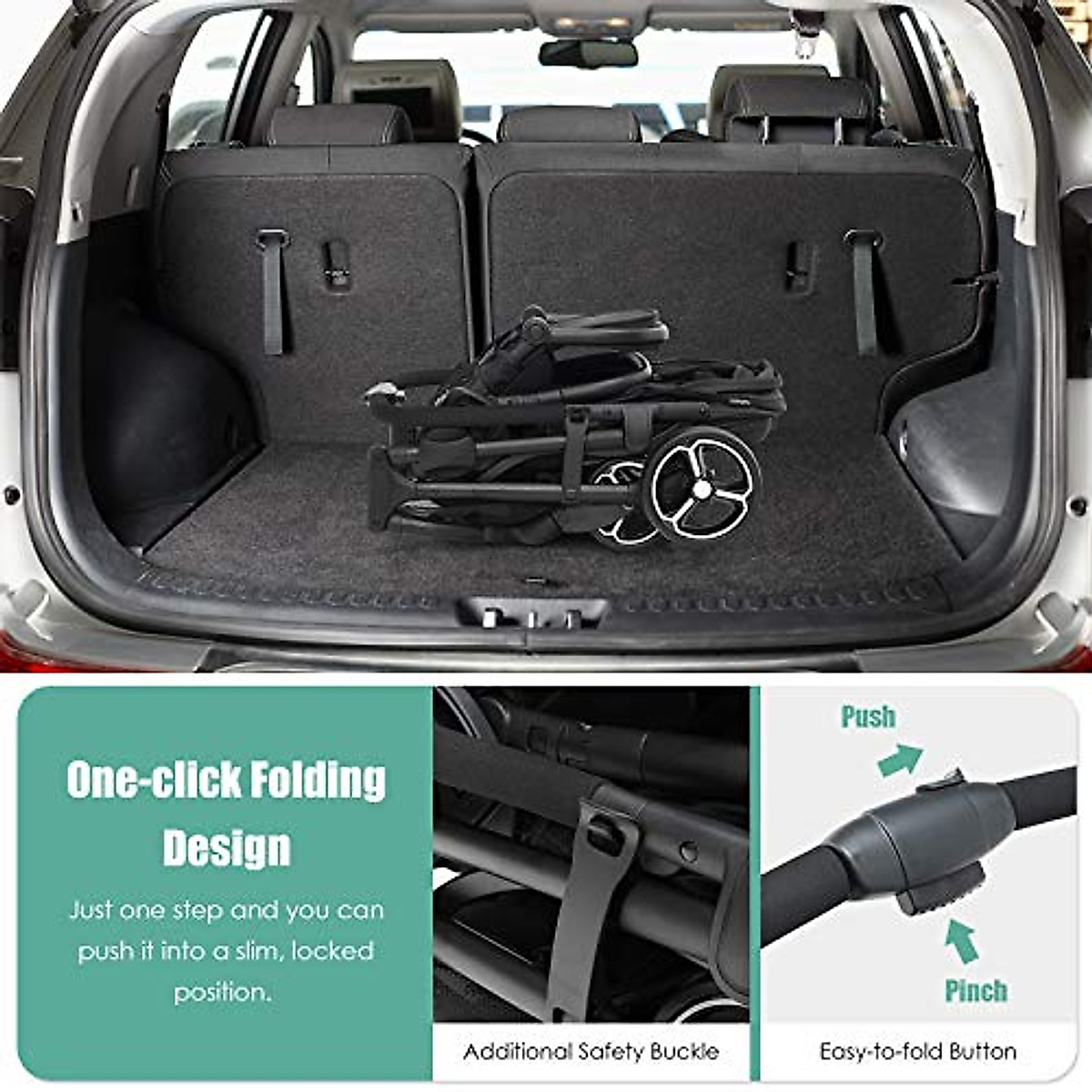 BABY JOY Baby Stroller, Front Rear Facing Toddler Carriage w/Convertible Seat, Cup Holder, 5-Point Harness, Adjustable Handle/Canopy/Backrest, Storage Basket, One-Step Brake Foldable Stroller (Black)