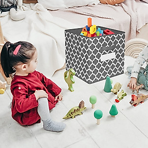 homyfort Foldable Storage Cube Bins 11x11 inches, Fabric Storage Bin Baskets Box Organizer with Labels and Dual Plastic Handles for Shelf Closet, Nursery, Set of 8 Grey