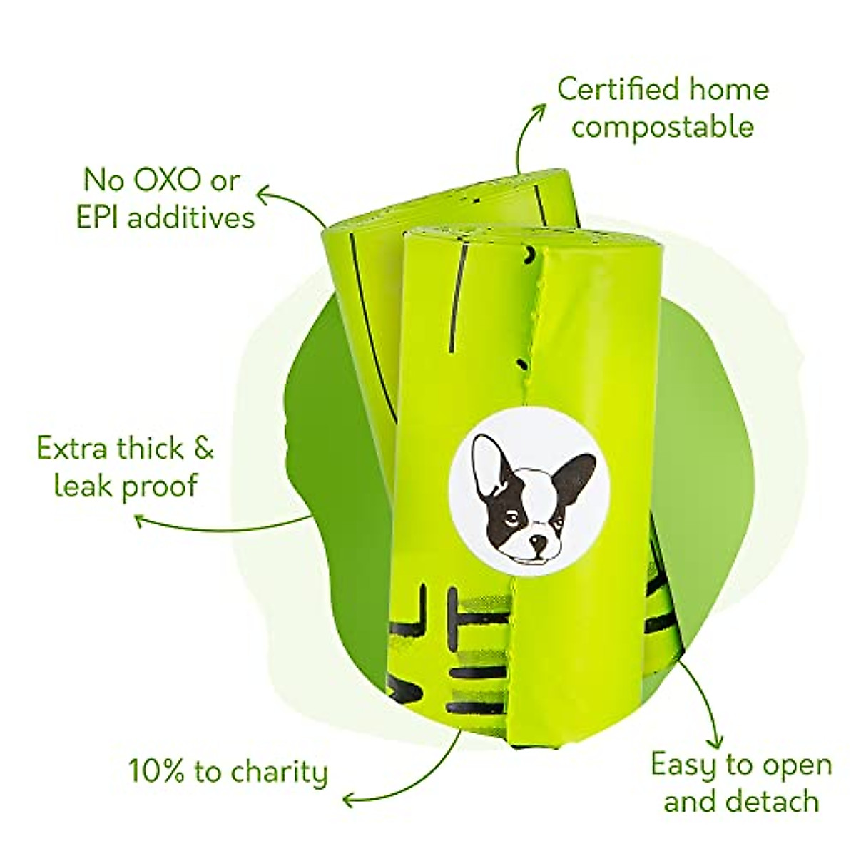 100% Certified Home Compostable Dog Poop Bags with Handles - 10% to Charity - ASTM D6400 & EN 13432 Compliant Large Poop Bags - 240 Bags - 8 x Rolls of Plant Based X Large Compostable Poop Bags