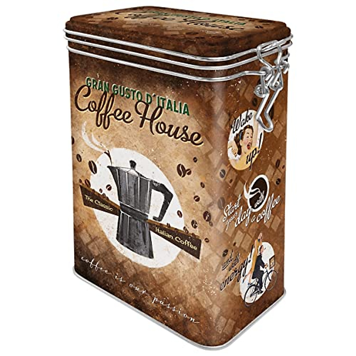 Nostalgic-Art Retro coffee tin box, 44 oz, Coffee House – Gift idea for coffee fans, metal clip top can, vintage design
