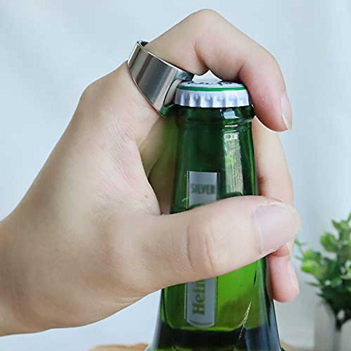 HUASAI Bottle Opener Ring for Men Bar Versatile Stainless Steel Ring for Party（Bottle Opener Ring 6）