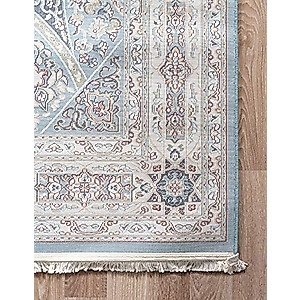Unique Loom Narenj Collection Classic Traditional Textured Medallion Pattern Design Area Rug, 8 ft x 10 ft, Blue/Tan