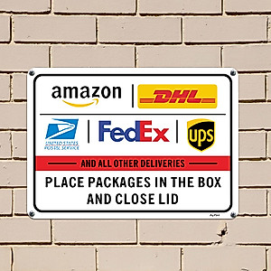 Package Delivery Sign for Outside Porch, Delivery Instructions for FedEx Amazon UPS USPS DHL Metal Sign, 10x7" Rust Free Aluminum,Weather/Fade Resistant, Easy Mounting, Indoor/Outdoor Use(1pcs)
